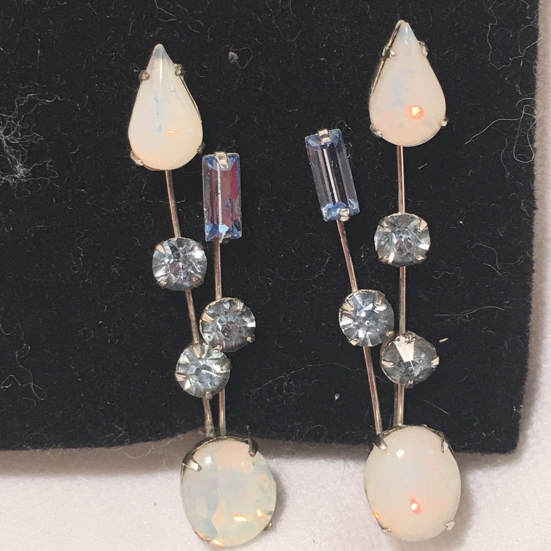 Vintage 1940s Signed Marvella Silver Tone and Fire Opal Clip on Climber ...