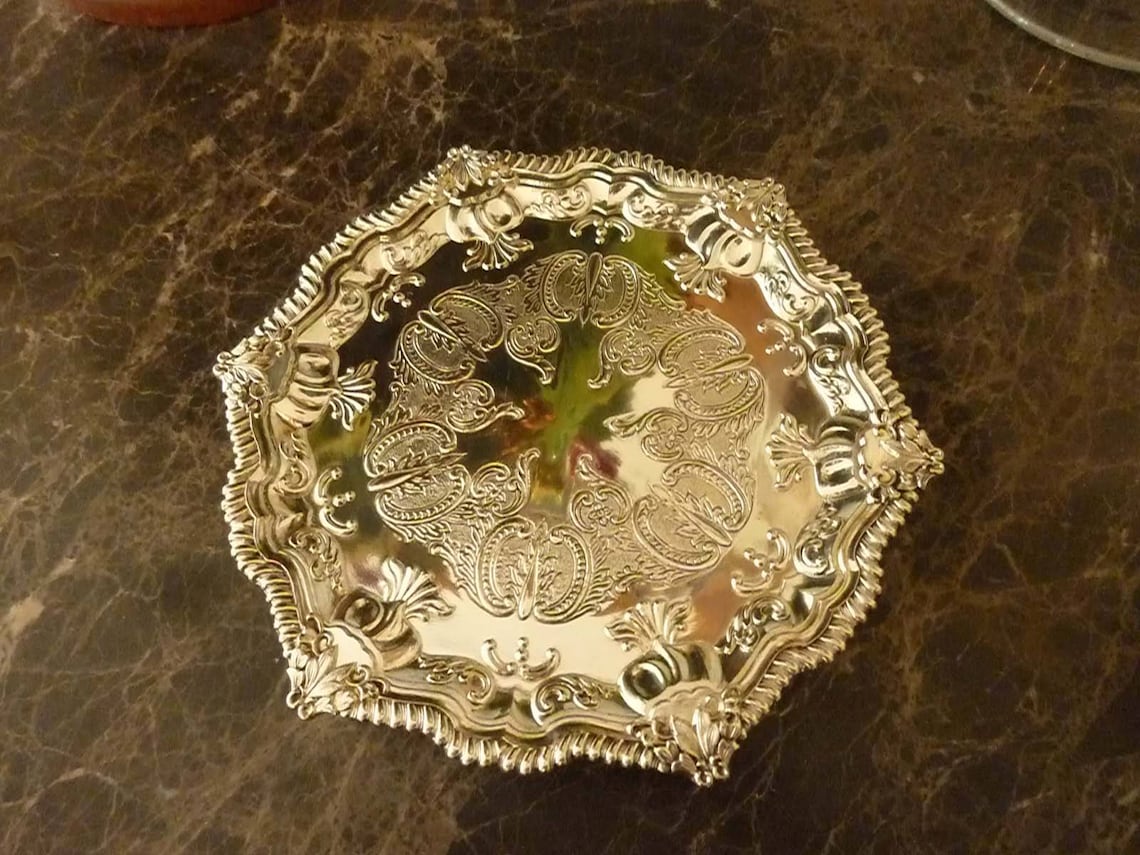 Pretty Vintage Baroque Style Hexagon Footed Silver Plate -many Uses ...