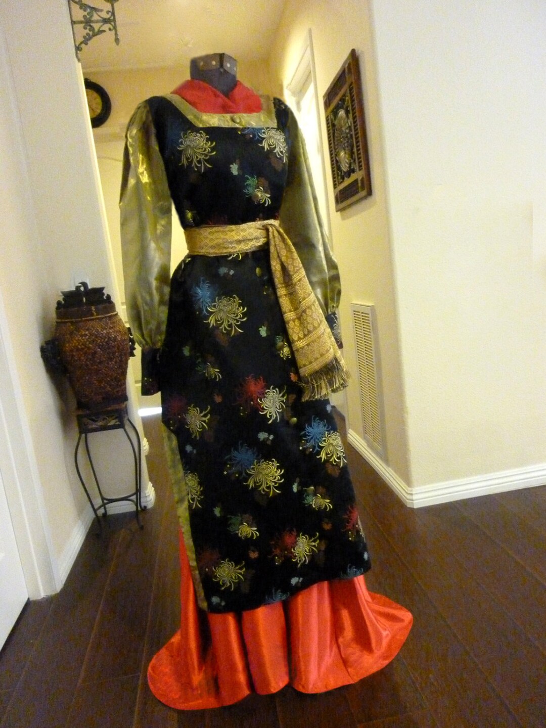 Unique Vintage 1950's Chinese Satin Brocade Tunic Dress W/ Beautiful ...
