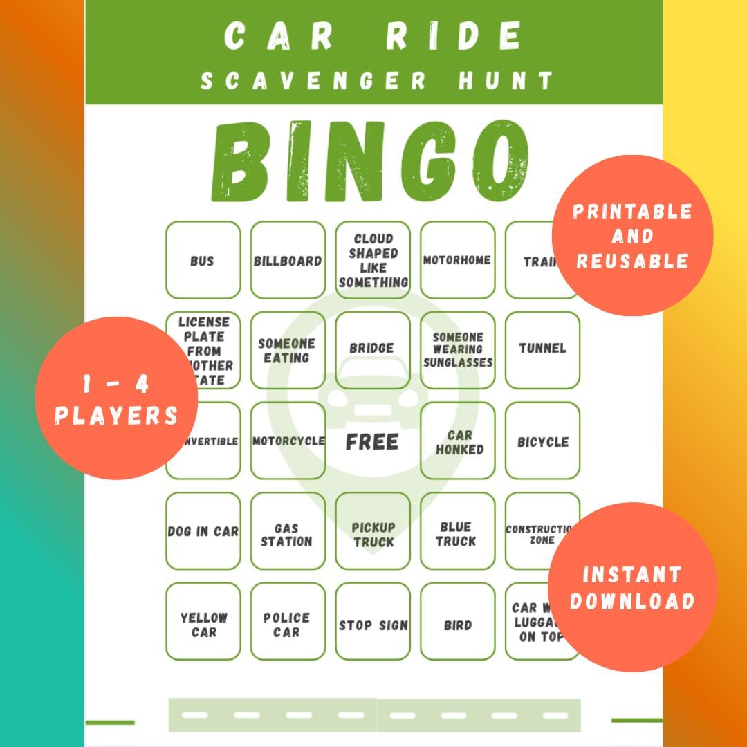 Car Ride Scavenger Hunt Bingo Printable | Road Trip Games for Kids ...
