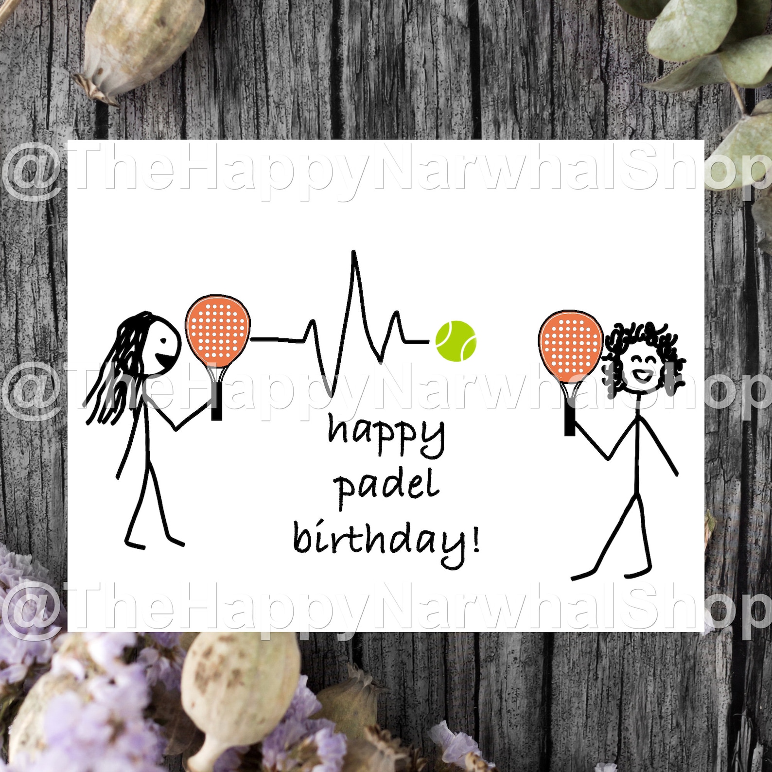 PADEL HEARTBEAT Birthday Card, Funny Padel Tennis Birthday Card ...