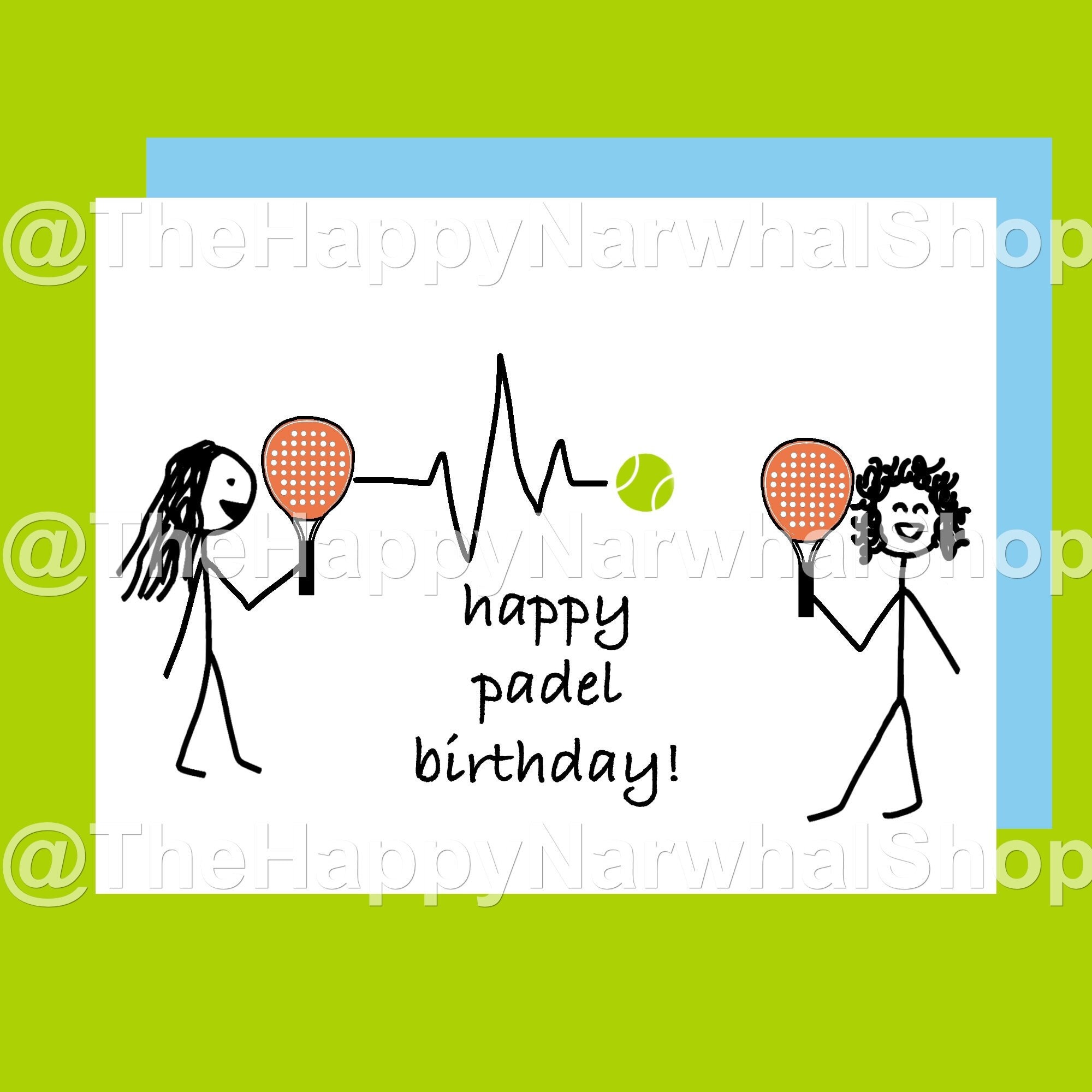 PADEL HEARTBEAT Birthday Card, Funny Padel Tennis Birthday Card ...