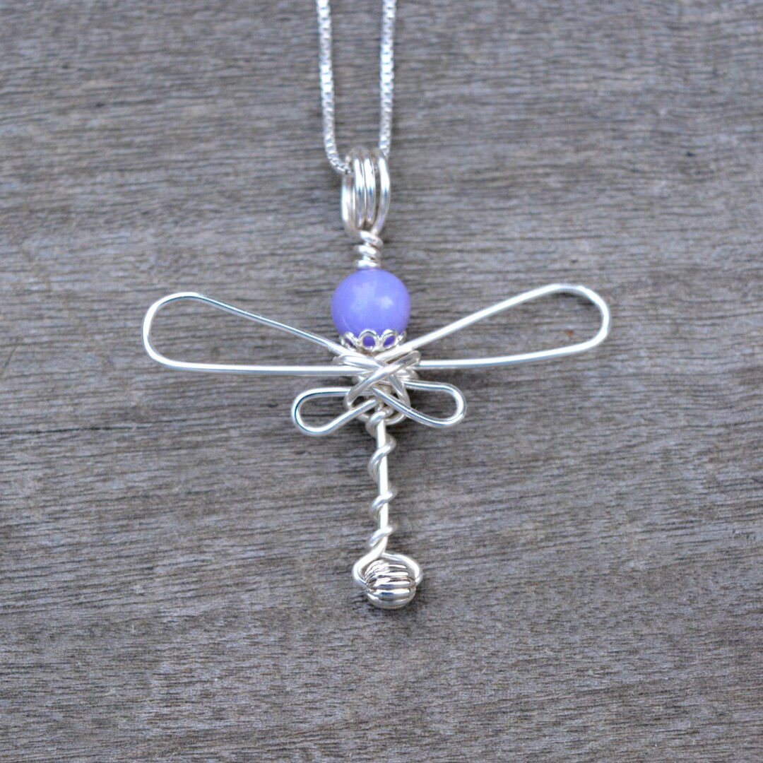 Purple Flower Agate Dragonfly Wire Wrapped Pendant - Etsy