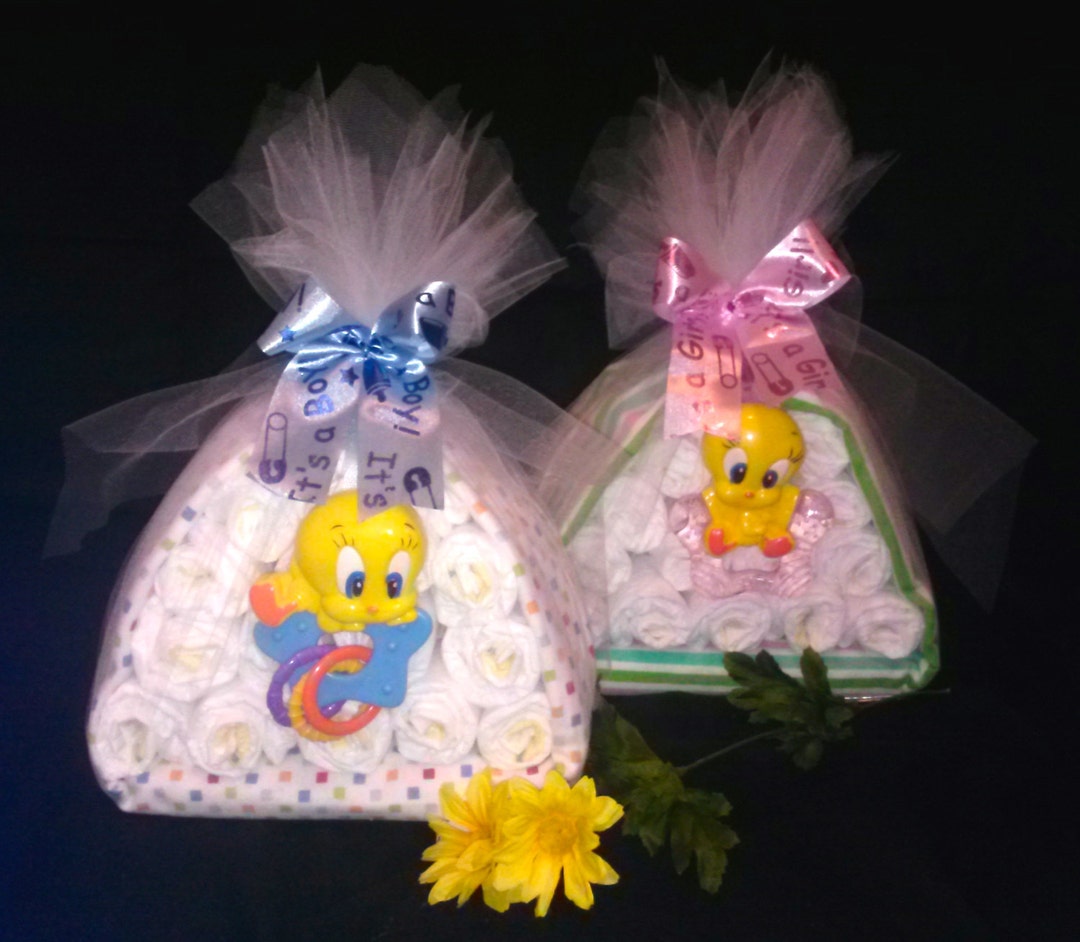 Our Large Stork Looney Tunes Diaper Cake Bundle Baby Shower - Etsy