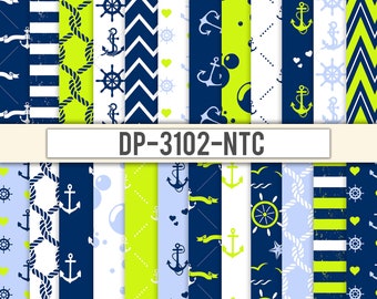 DP-3063-NTC Navy Pink NAUTICAL Digital Paper Instant Download. | Etsy
