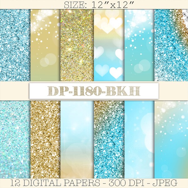 Blue and Gold Digital Paper - Etsy