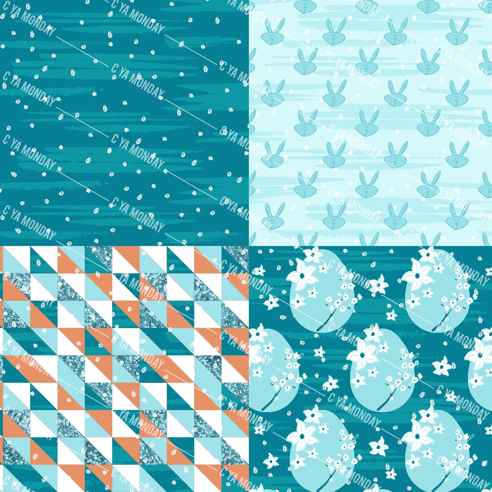 Teal & Baby Blue Easter Digital Papers: Instant Download. - Etsy