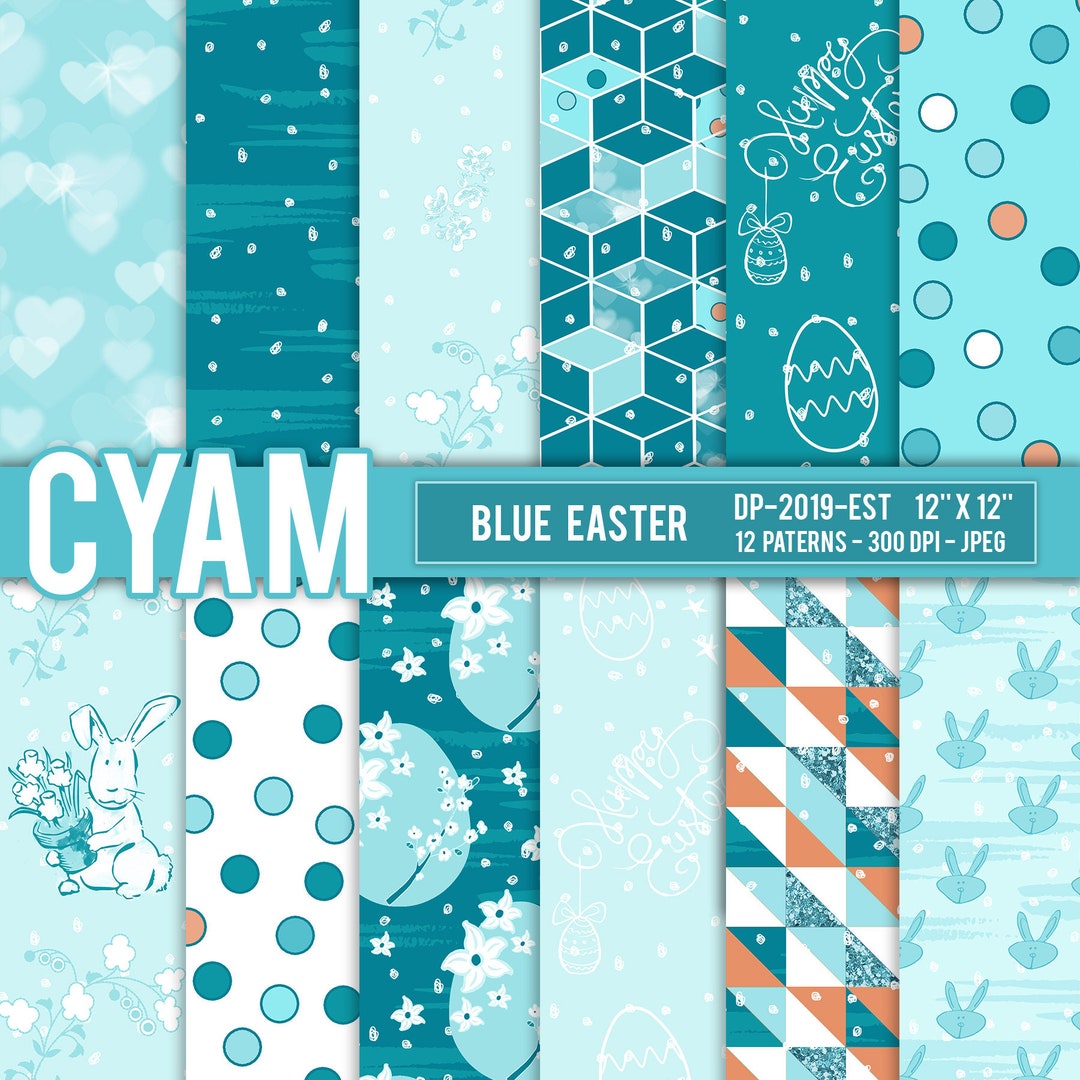 Teal & Baby Blue Easter Digital Papers: Instant Download. Elegant ...