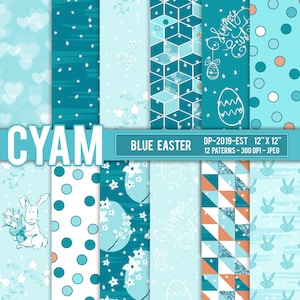 Teal & Baby Blue Easter Digital Papers: Instant Download. Elegant ...