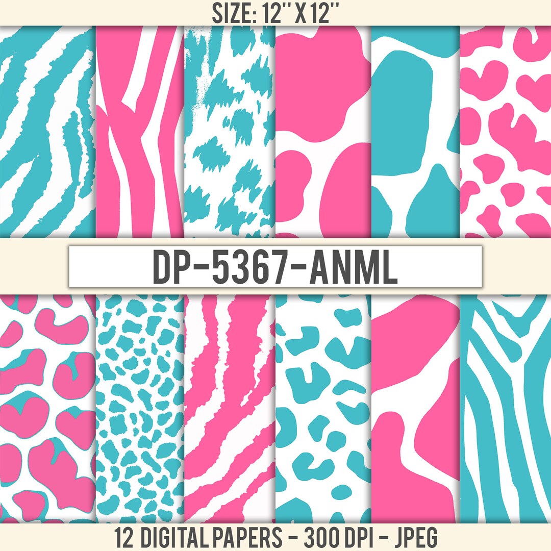 Pink Blue Animal Skin Print Digital Paper: Instant Download. Cheetah ...