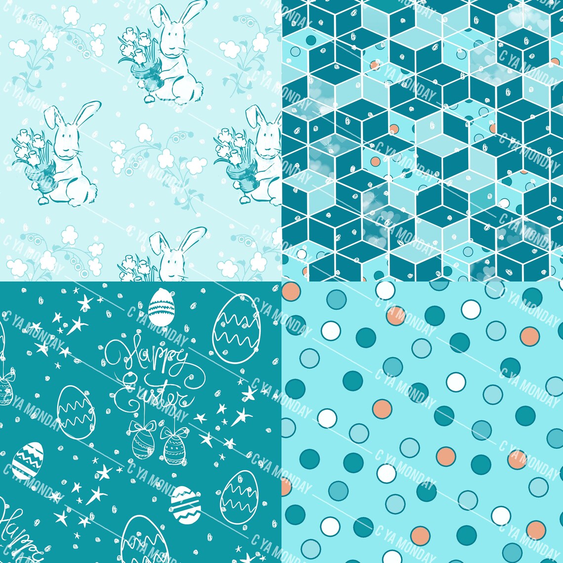 Teal & Baby Blue Easter Digital Papers: Instant Download. - Etsy