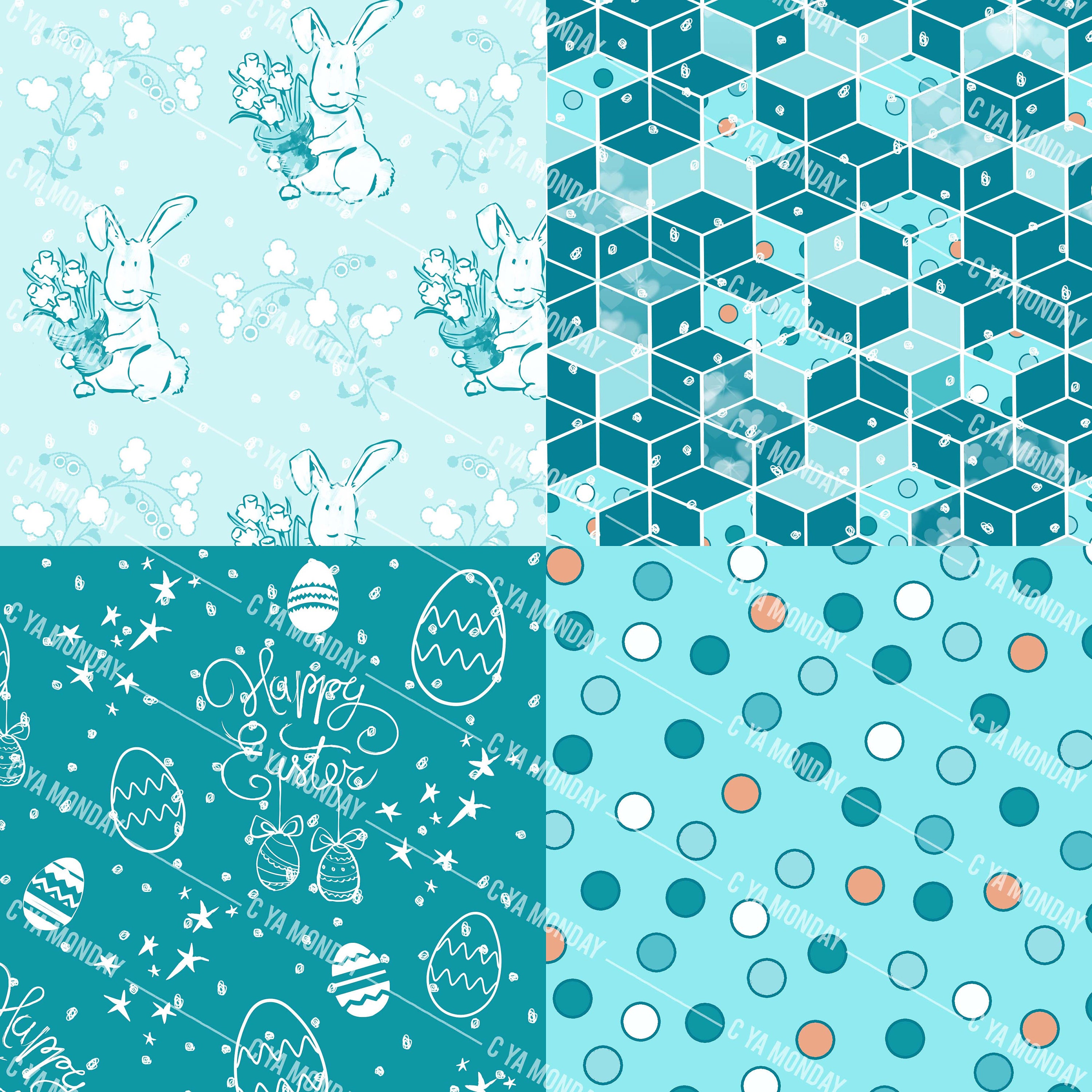 Teal & Baby Blue Easter Digital Papers: Instant Download. Elegant ...