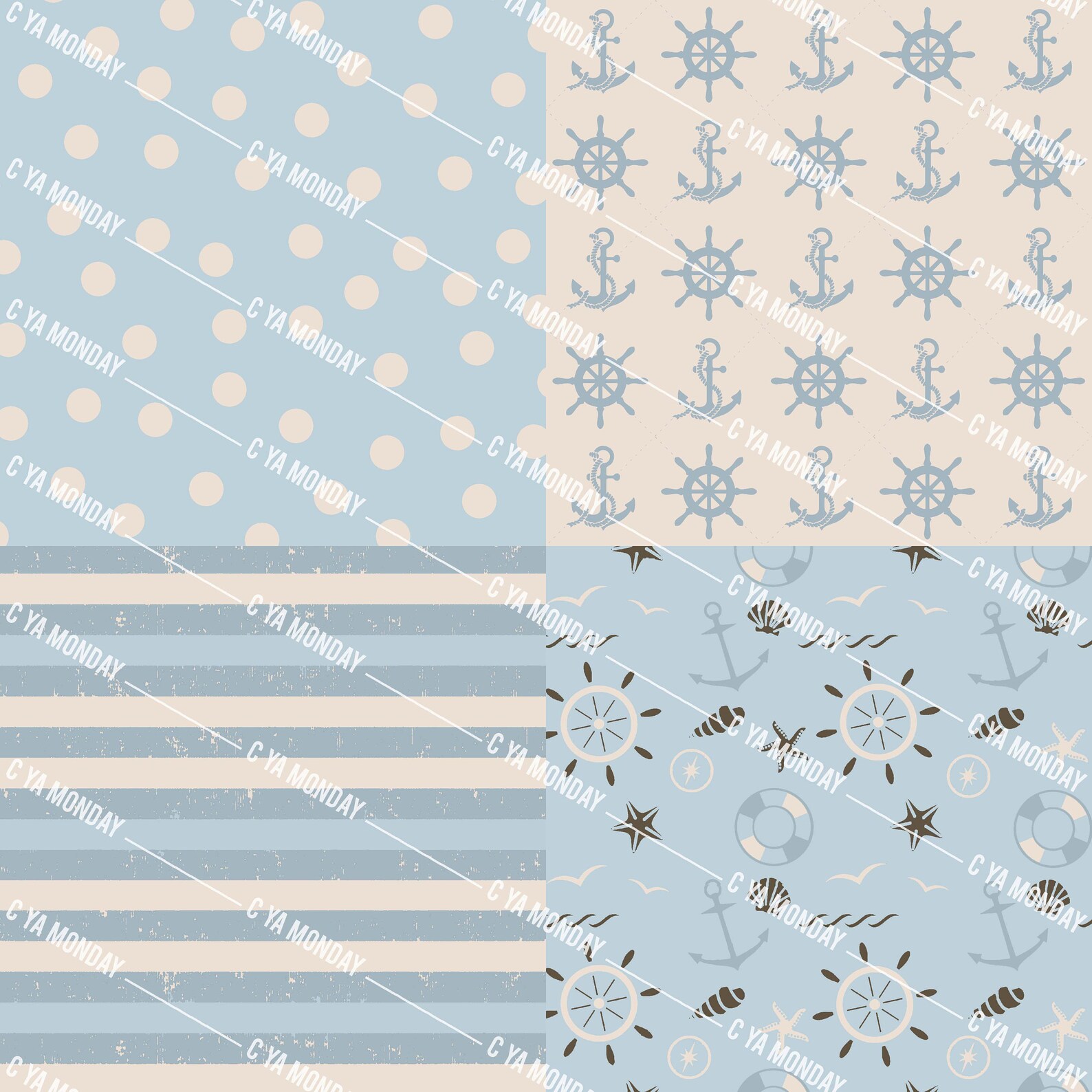 Ivory Blue Baby Boy Nautical Digital Paper: Instant Download. Pastel ...