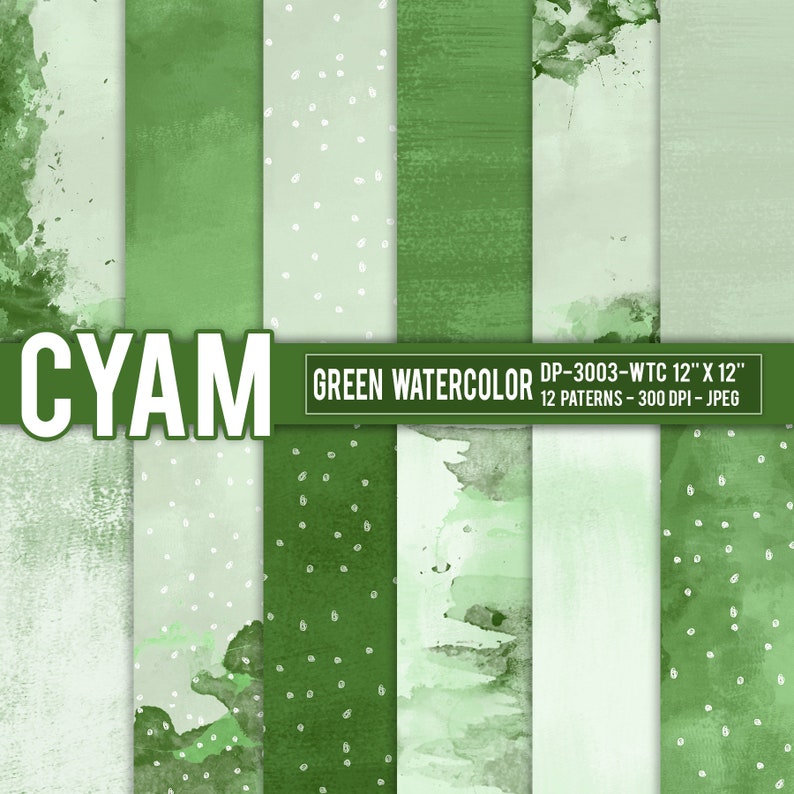 Forest Green Watercolor Paint Splatter Digital Paper: Instant - Etsy
