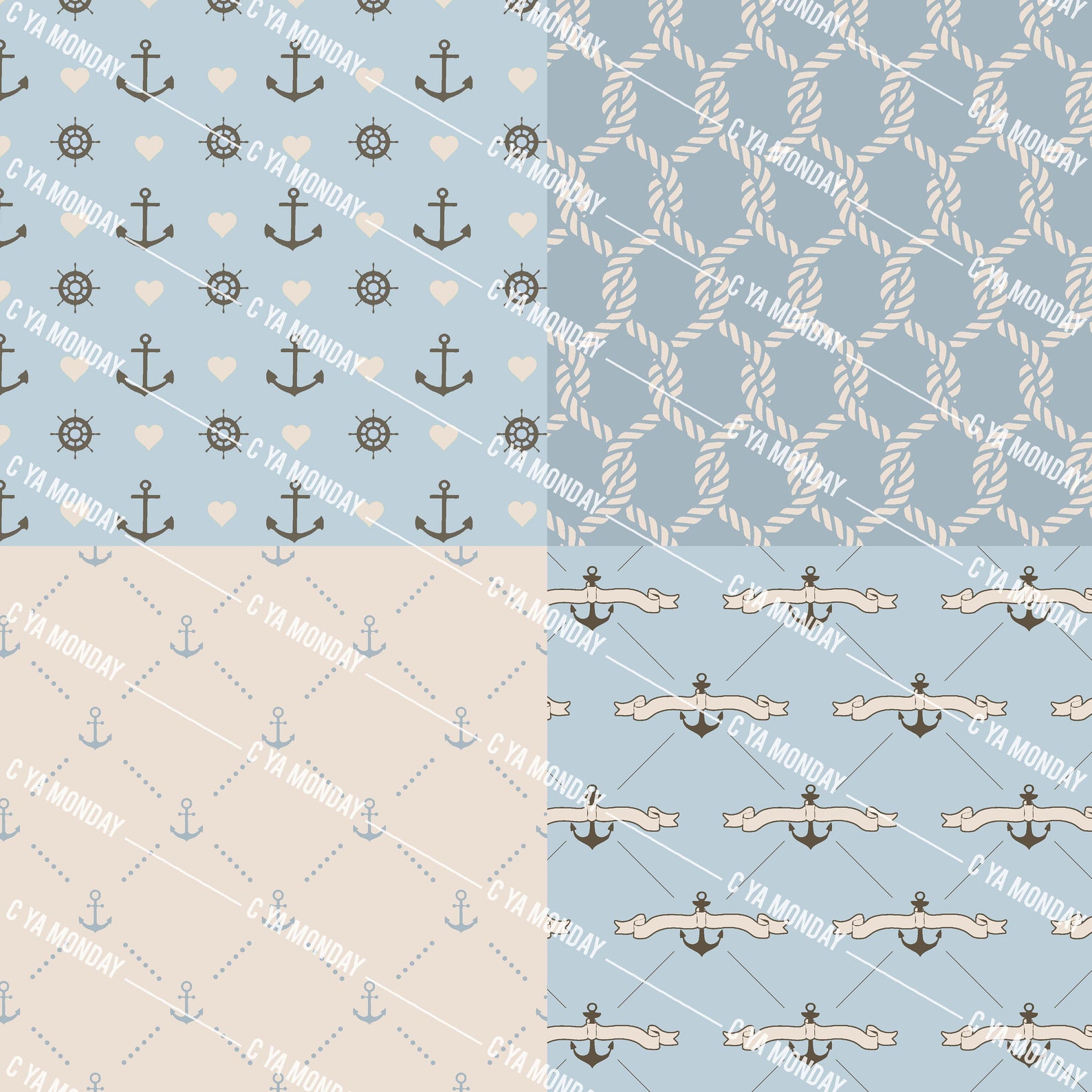 Ivory Blue Baby Boy Nautical Digital Paper: Instant Download. Pastel ...