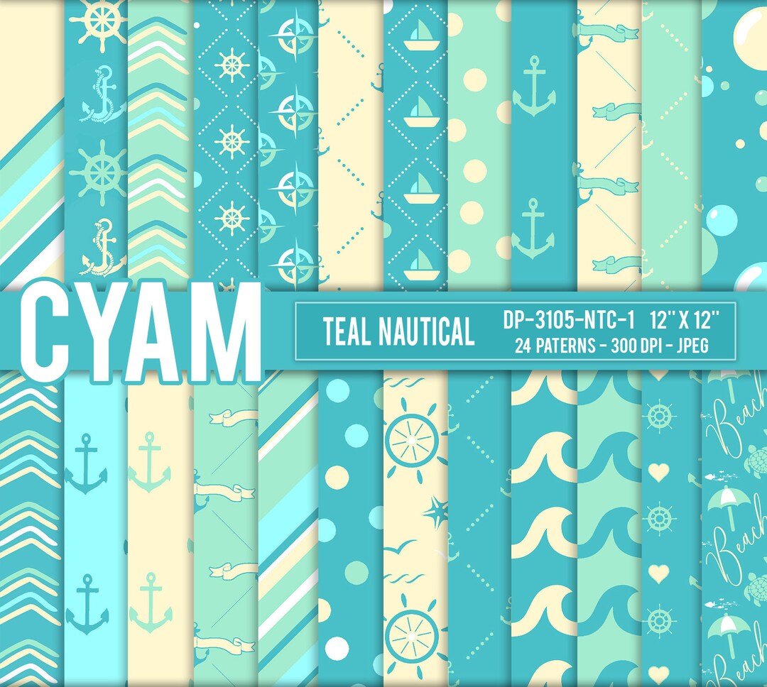 Teal, Yellow and Green NAUTICAL Digital Papers Instant Download ...