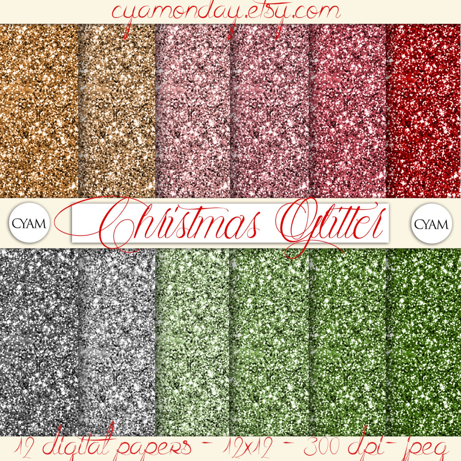 Christmas Glitter Digital Paper: Instant Download. Pink Red | Etsy