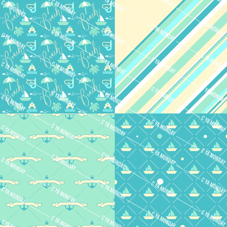Teal, Yellow and Green NAUTICAL Digital Papers Instant Download ...