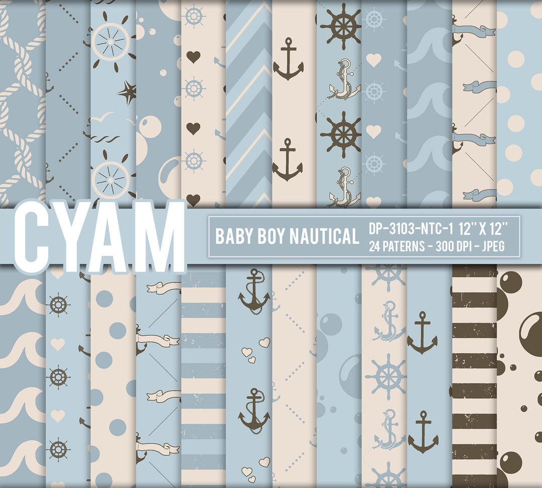 Ivory Blue Baby Boy Nautical Digital Paper: Instant Download. Pastel ...