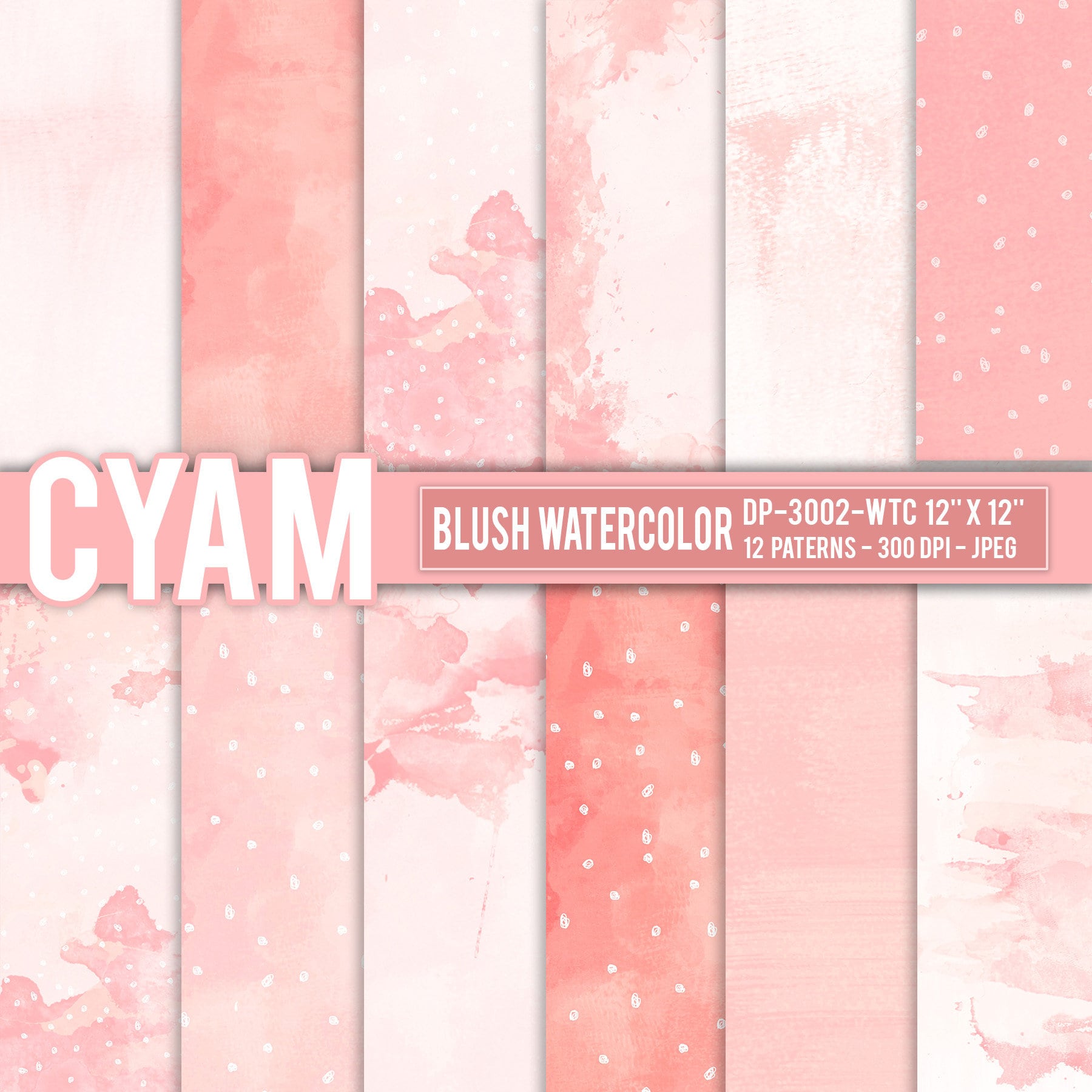Peach Pink Watercolor Paint Splatter Digital Papers: Instant | Etsy