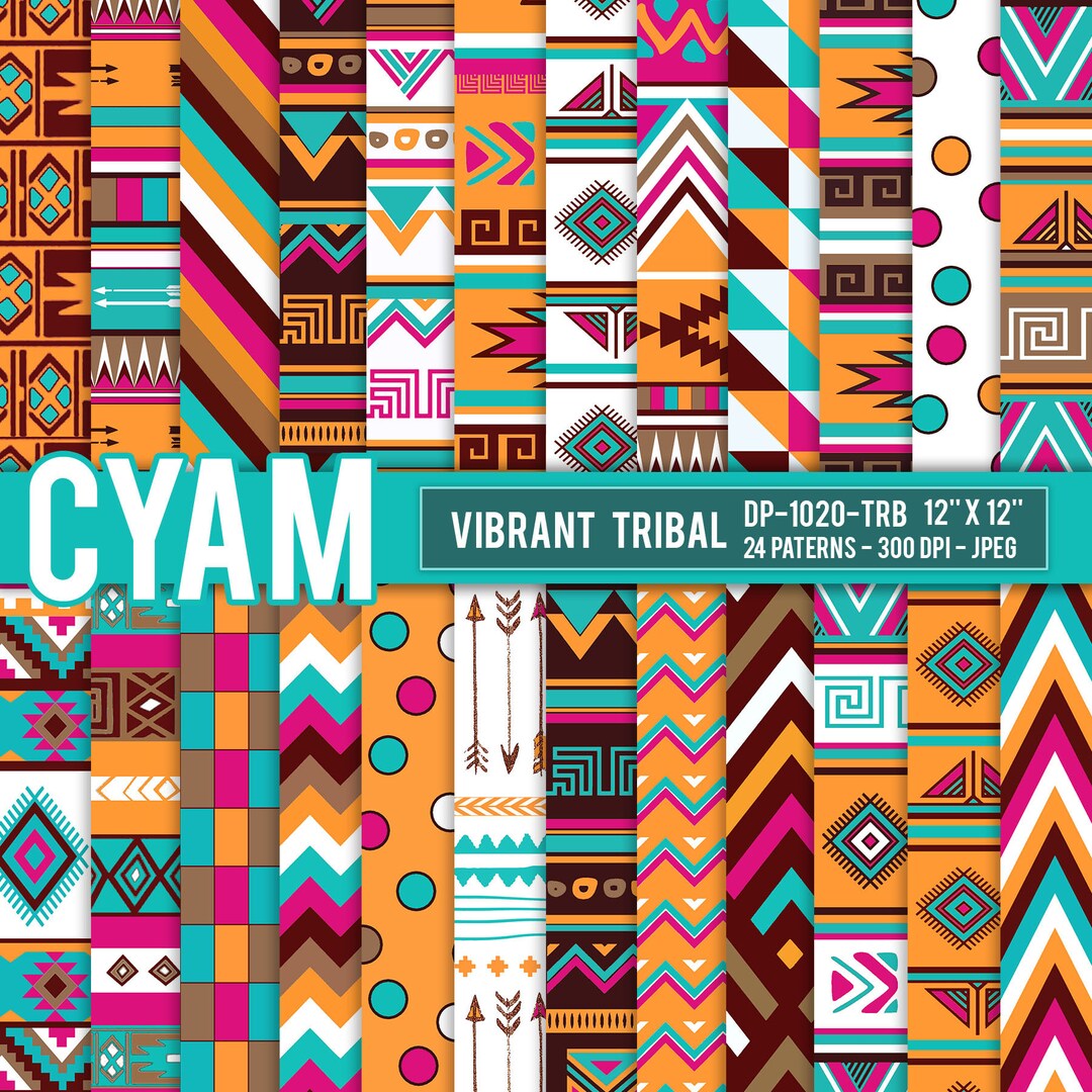 Vibrant Tribal Scrapbook Digital Paper: Instant Download. Ethnic ...