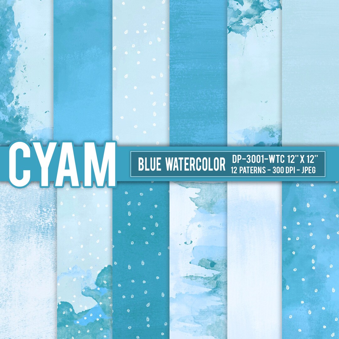 Turquoise Aqua Blue Watercolor Paint Splatter Digital Paper Instant ...