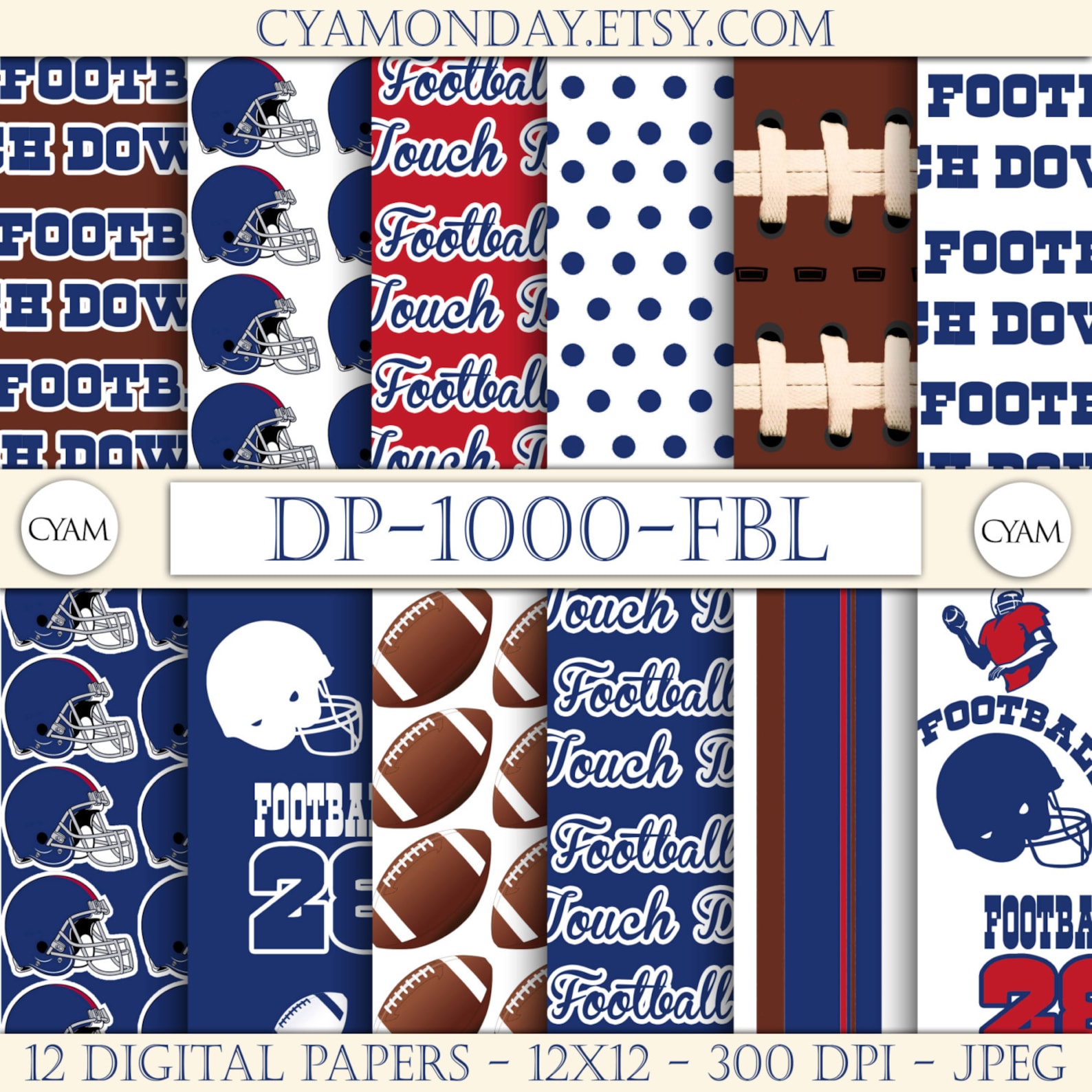 Blue Football Digital Paper. SPORTS Pattern Prints, Instant Download - Etsy