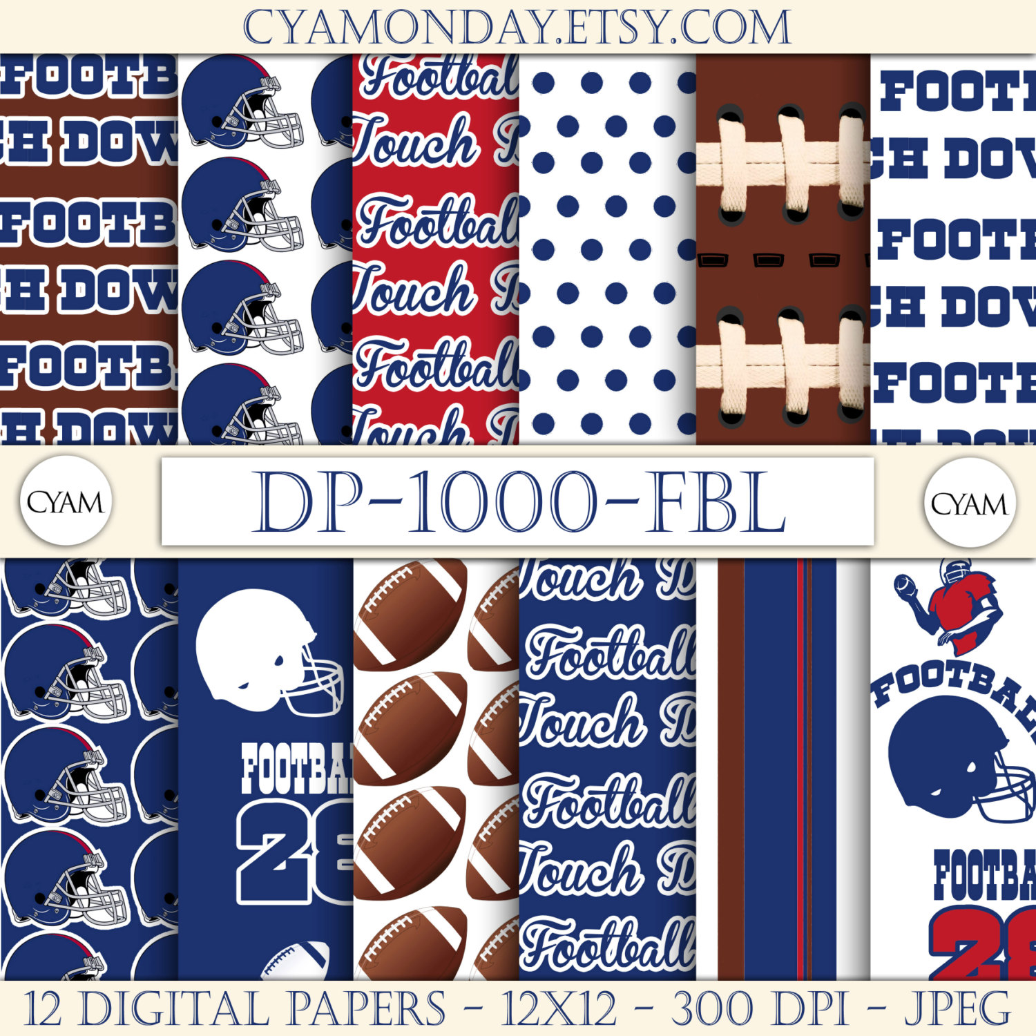 Blue Football Digital Paper. SPORTS Pattern Prints, Instant Download - Etsy