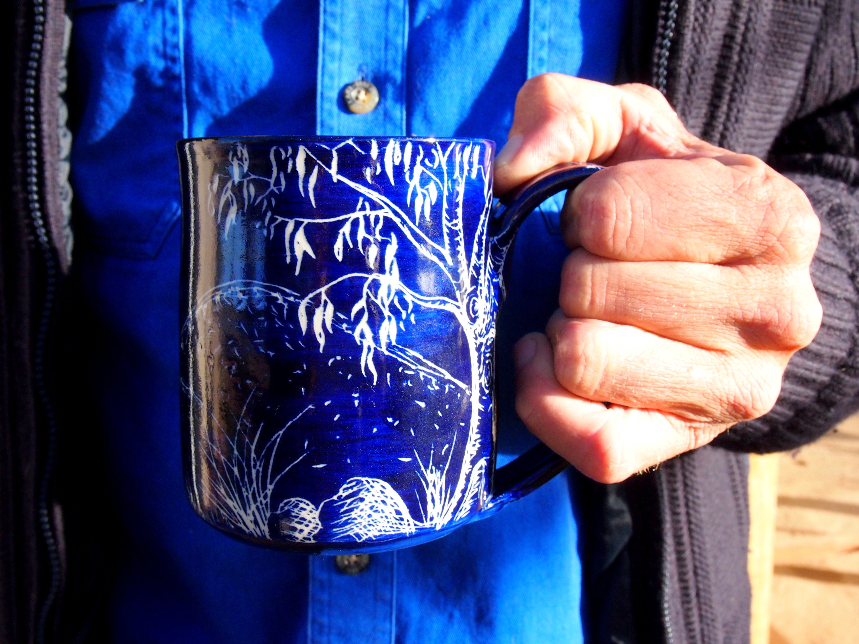 Large Handmade and Hand Decorated Coffee Mug Royal Cobalt Blue - Etsy