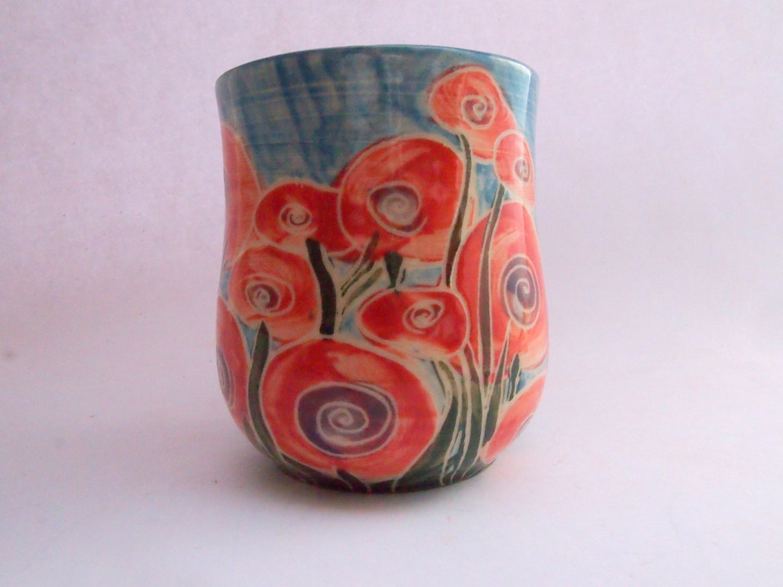 Coffee Mug Red Flower Mug Red Poppies Stoneware Mug Australian - Etsy