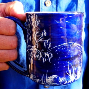 MUG Handmade and Hand Decorated Royal Blue Landscape Art Mug Gum Tree ...