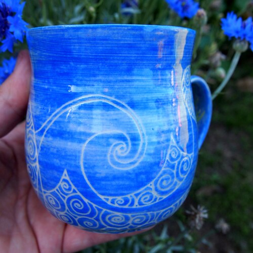 Unique Coffee Mug Sky Blue Stoneware Mug Ocean Waves Mug Blue - Etsy ...