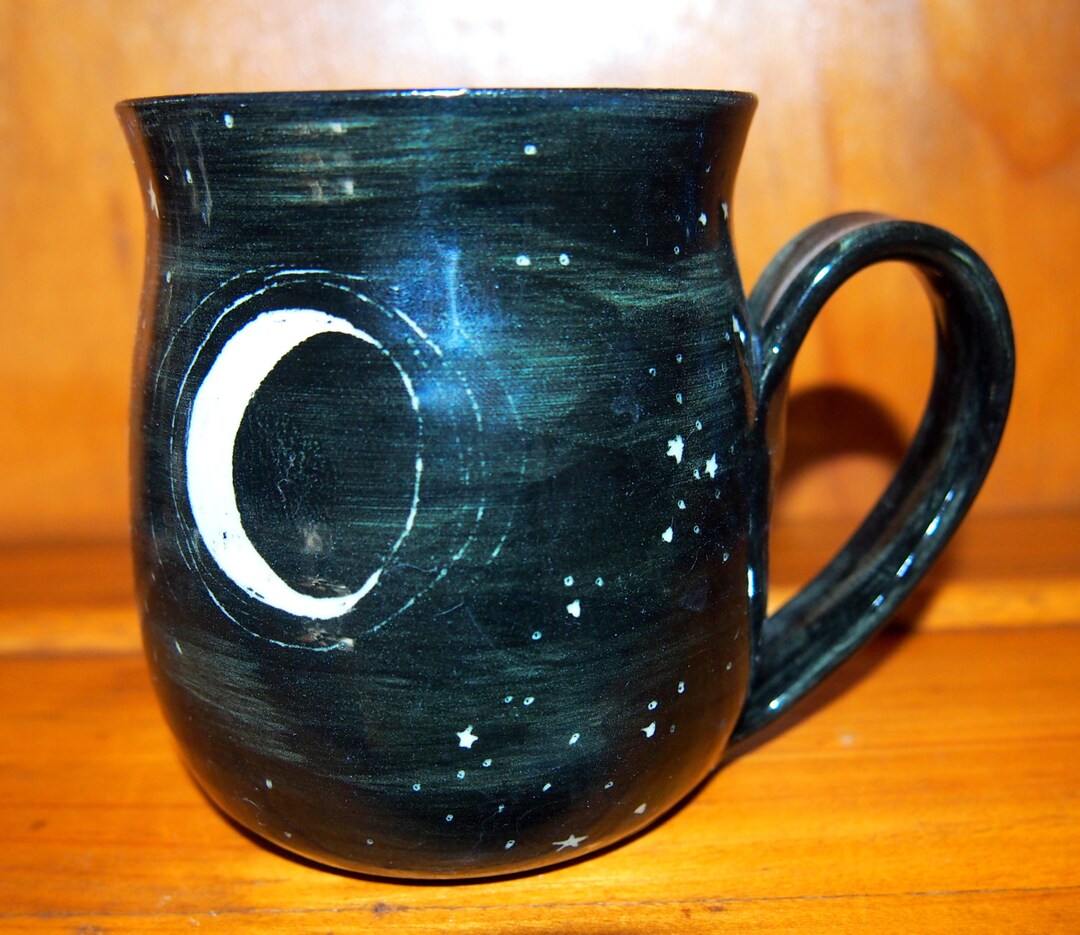 Coffee Mug Black Starry Night Sky Pattern Moon Mug, Planet Mug, Starry ...