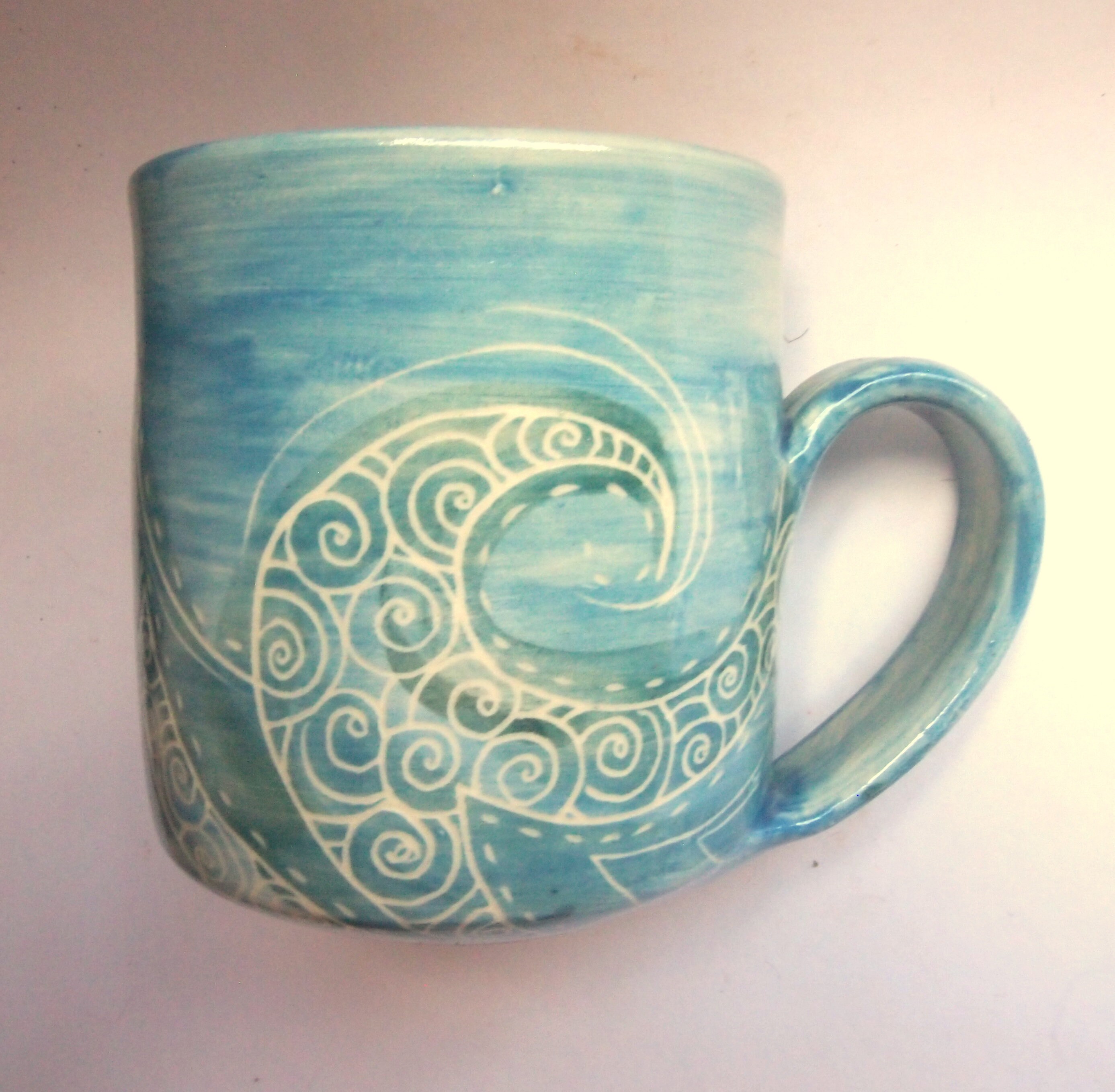 Unique Coffee Mug Sky Blue Stoneware Mug Ocean Waves Mug Blue | Etsy