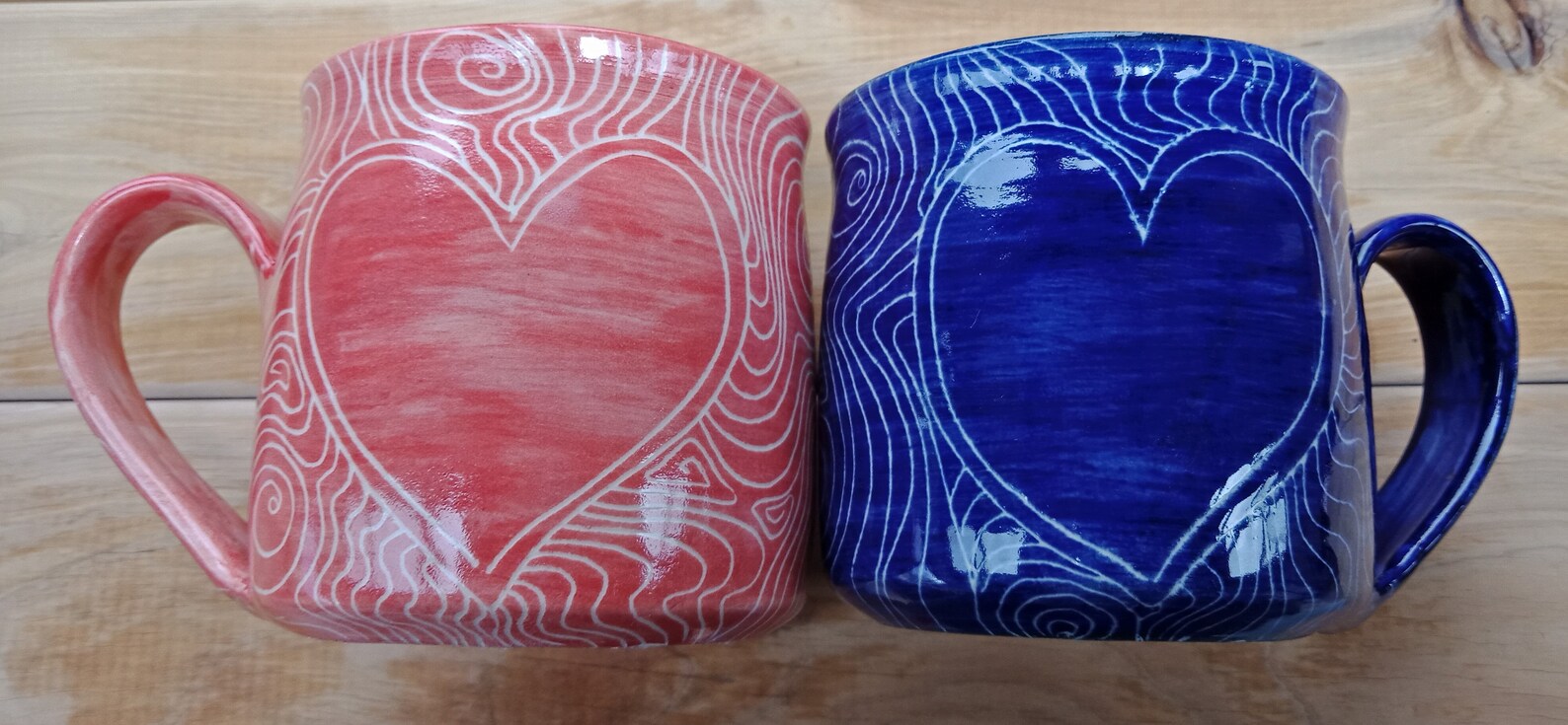 Heart Mug Gift Handmade and Hand Decorated Coffee Mug Poppy Red or ...