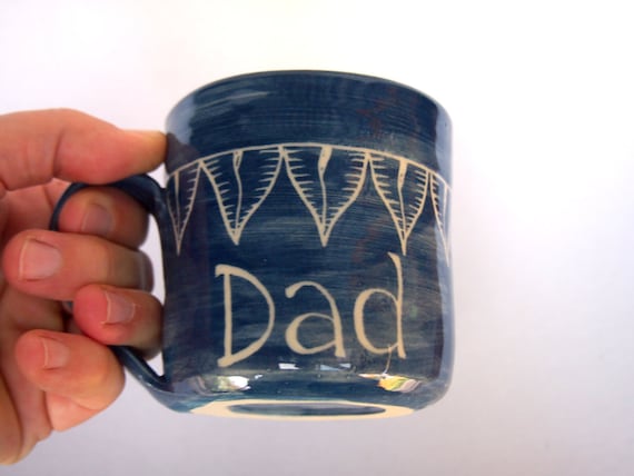 Dad DAD mug Handmade and hand decorated coffee mug denim blue | Etsy