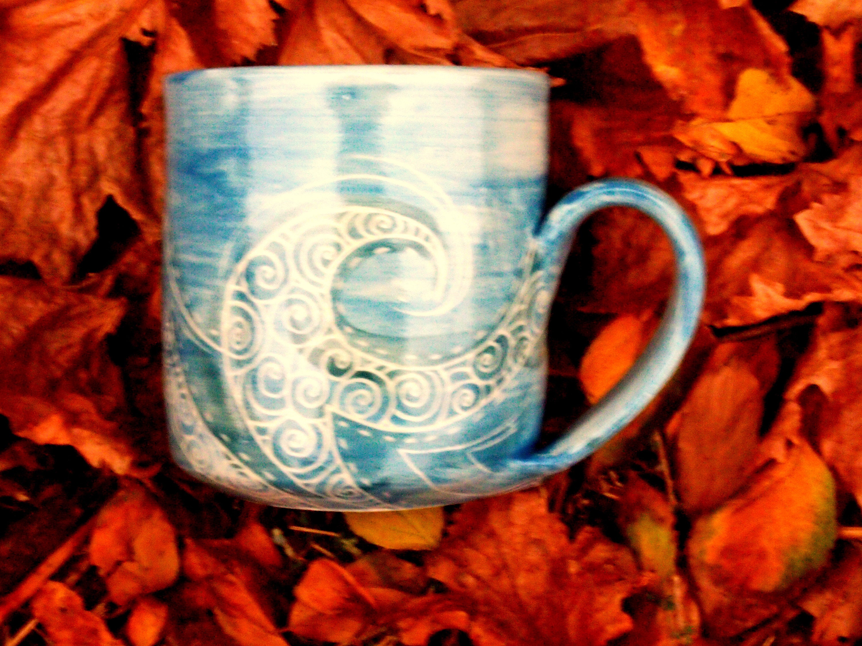 Unique Coffee Mug Sky Blue Stoneware Mug Ocean Waves Mug Blue | Etsy