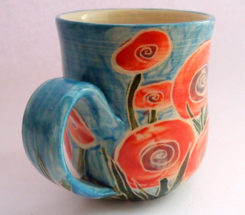 Coffee Mug Red Flower Mug Red Poppies Stoneware Mug Australian - Etsy