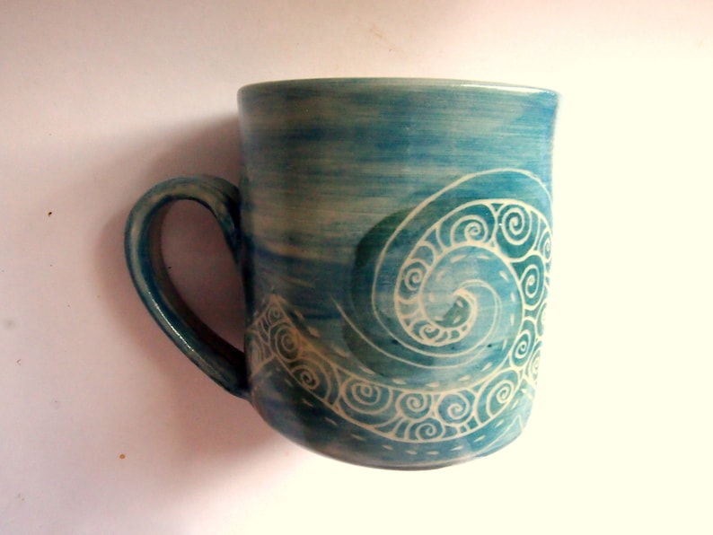 Unique Coffee mug sky blue stoneware mug ocean waves mug blue | Etsy