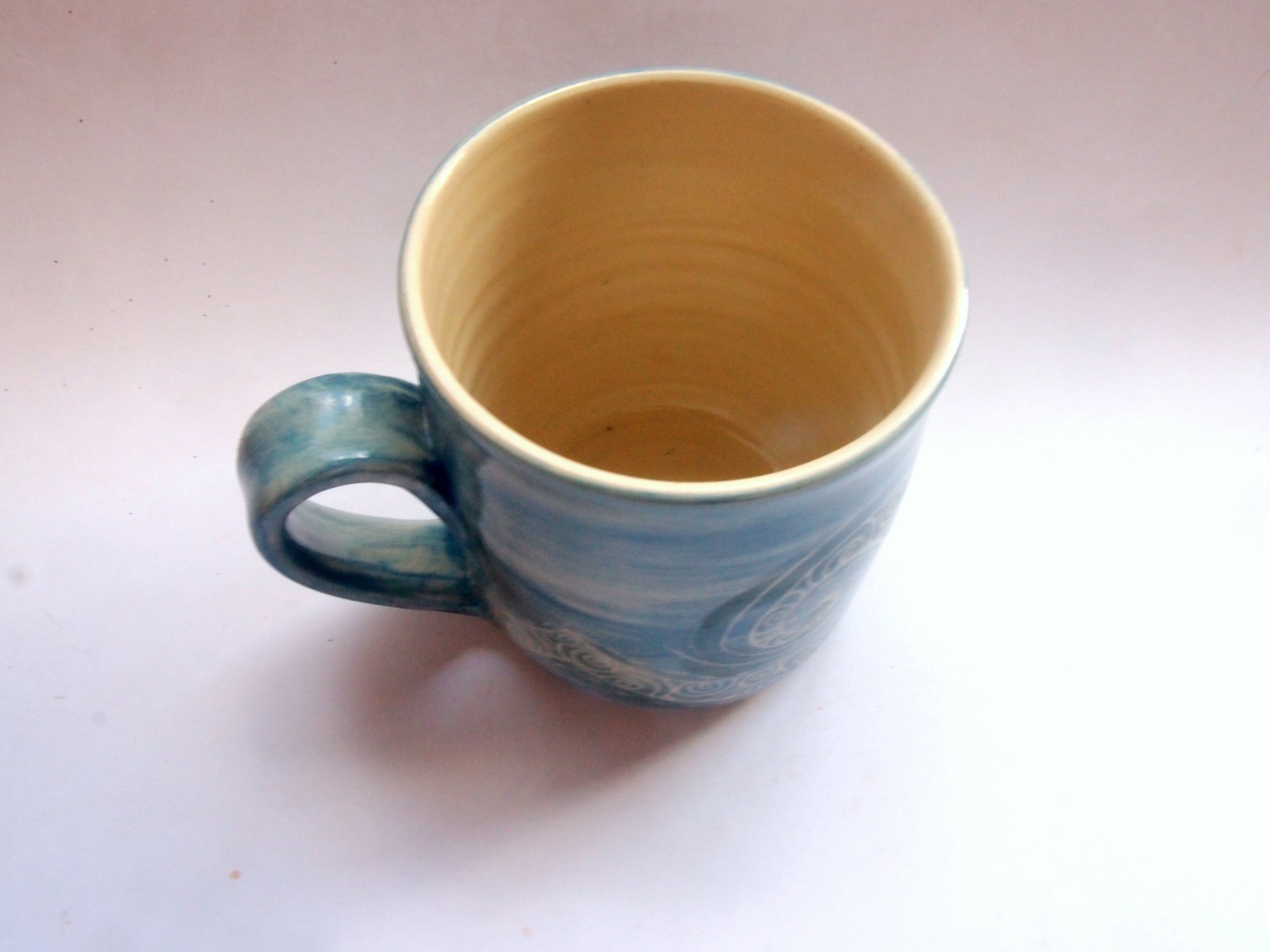 Unique Coffee Mug Sky Blue Stoneware Mug Ocean Waves Mug Blue | Etsy