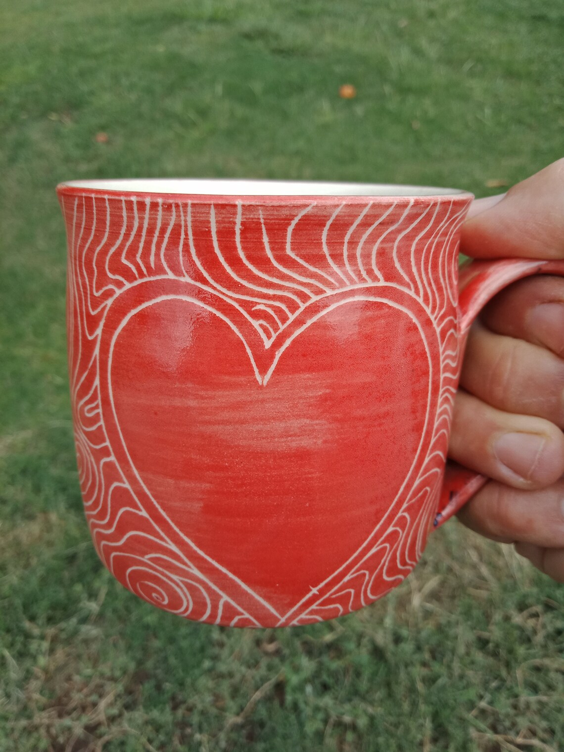 Heart Mug Gift Handmade and Hand Decorated Coffee Mug Poppy Red or ...