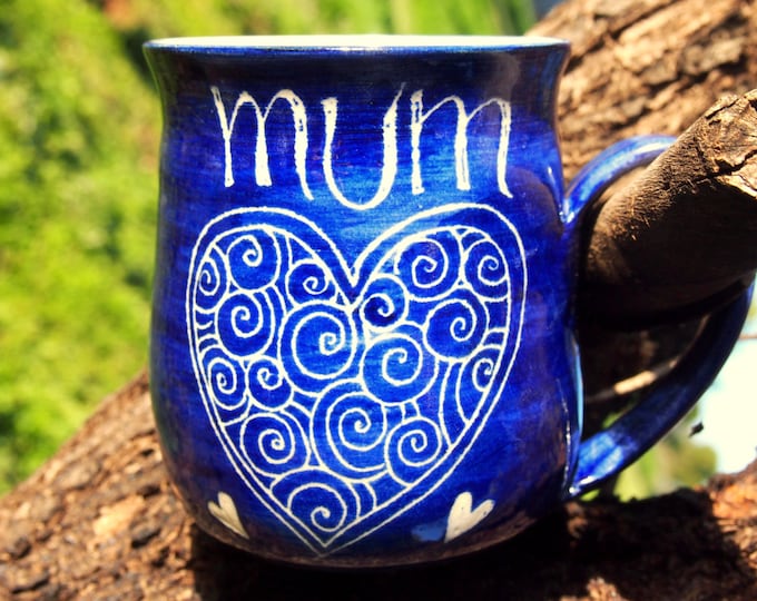 Unique Coffee Mug Sky Blue Stoneware Mug Ocean Waves Mug Blue Waves Mug ...
