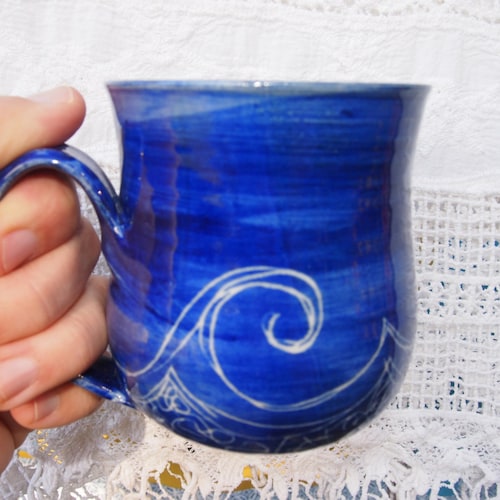Unique Coffee Mug Ocean Waves Pattern Cup Royal Blue White - Etsy