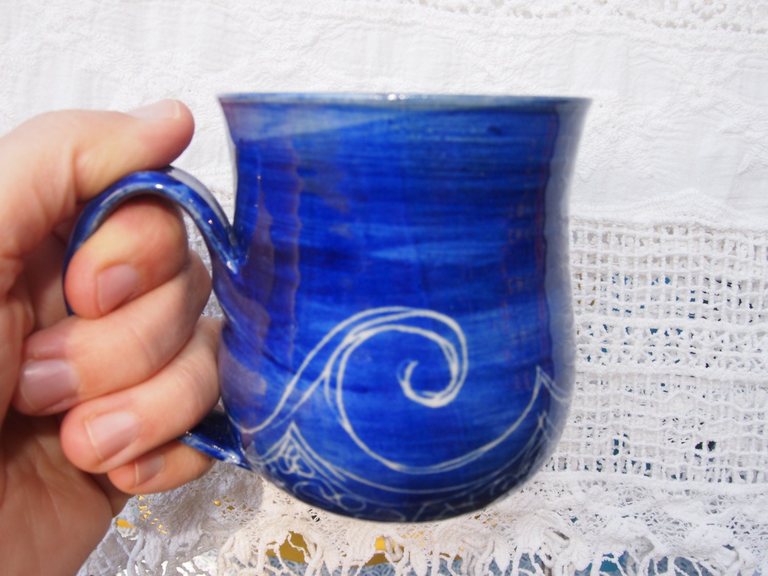 Unique Coffee Mug Ocean Waves Pattern Cup Royal Blue White - Etsy