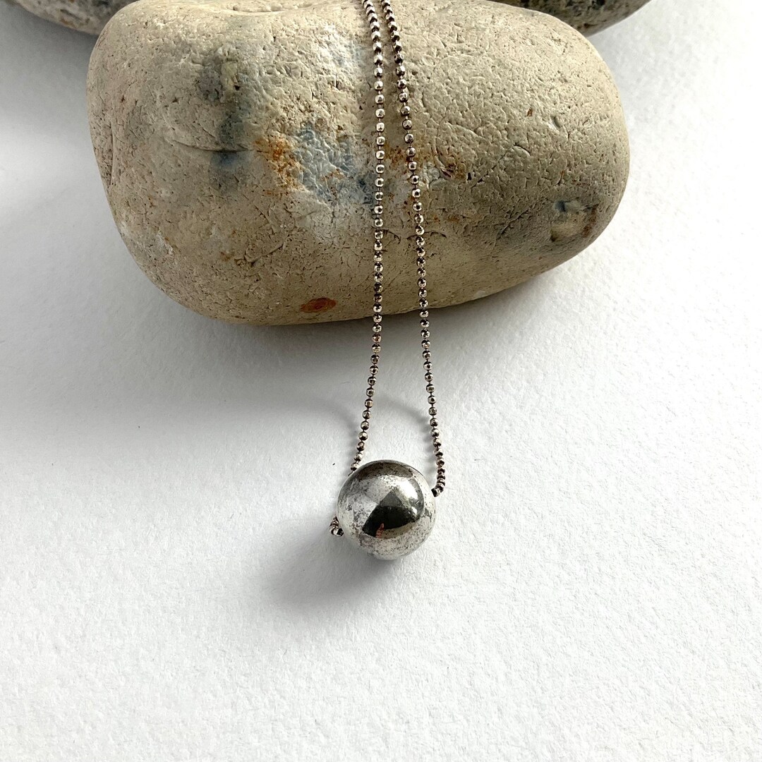 Recreated Sterling Silver Ball Pendant Necklace With Sterling Silver ...