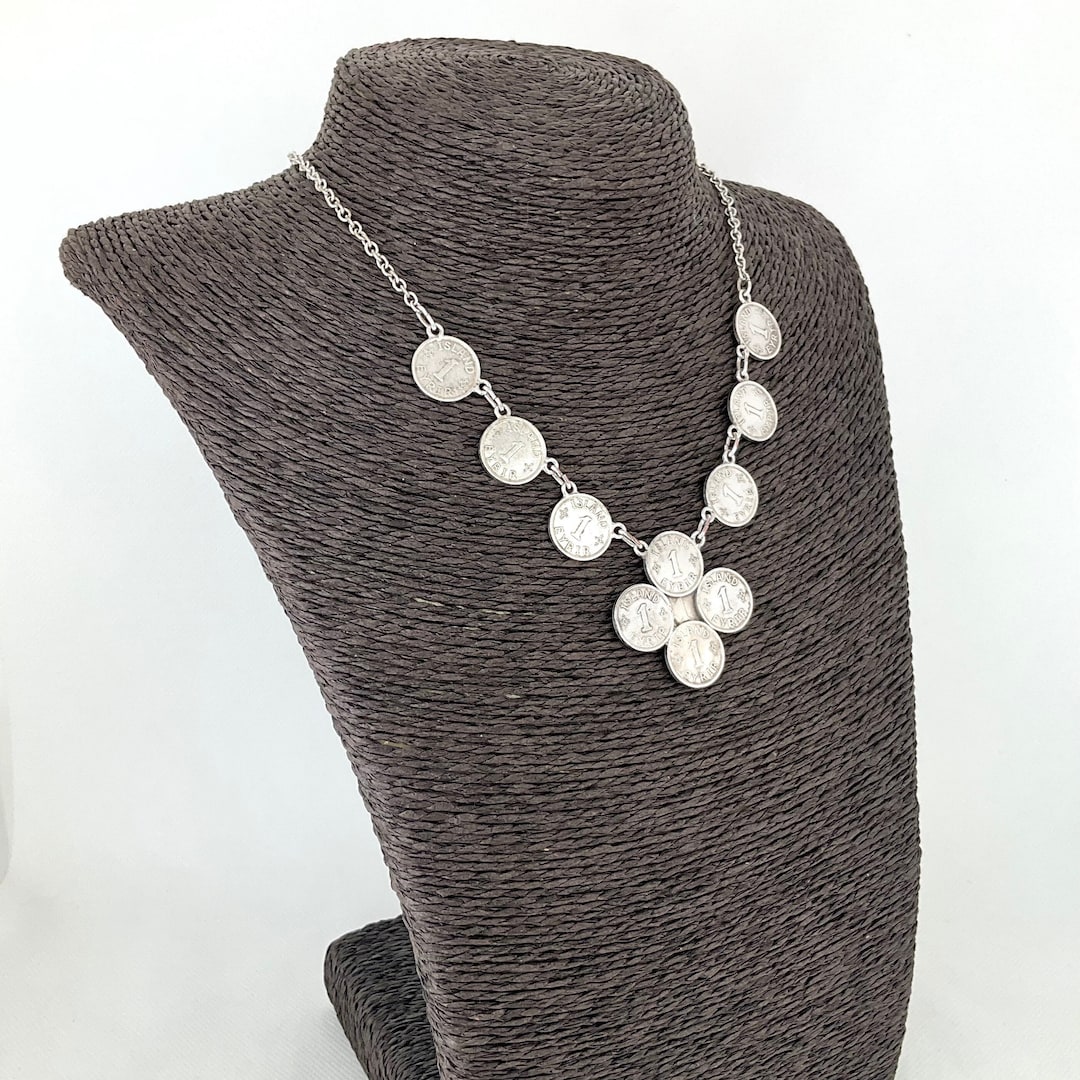 Vintage Konungur Islands Coin Necklace - 11 X 1 Aurar Coins - Silver ...