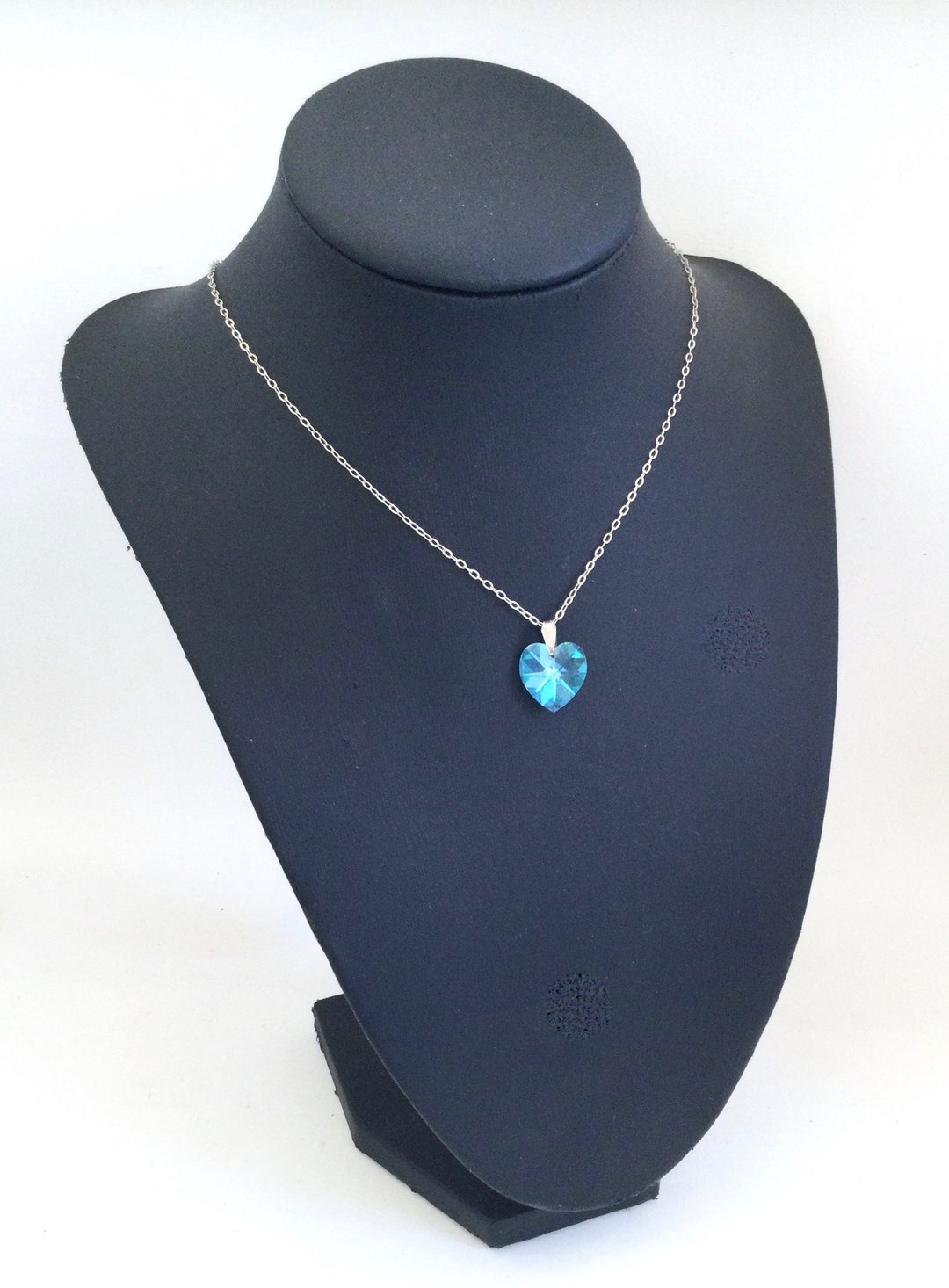 Blue Crystal Heart Necklace With Sterling Silver Chain - Etsy