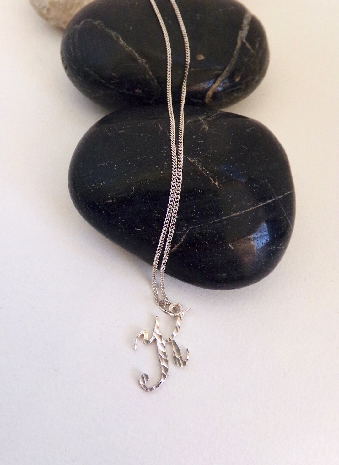Solid Silver Letter K Necklace - Vintage Initial Necklace - Etsy