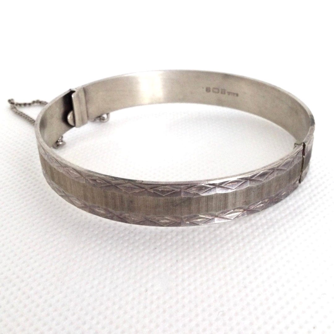 Sterling Silver, Signed 1970s EXCALIBUR Vintage Hinged Bangle Bracelet ...