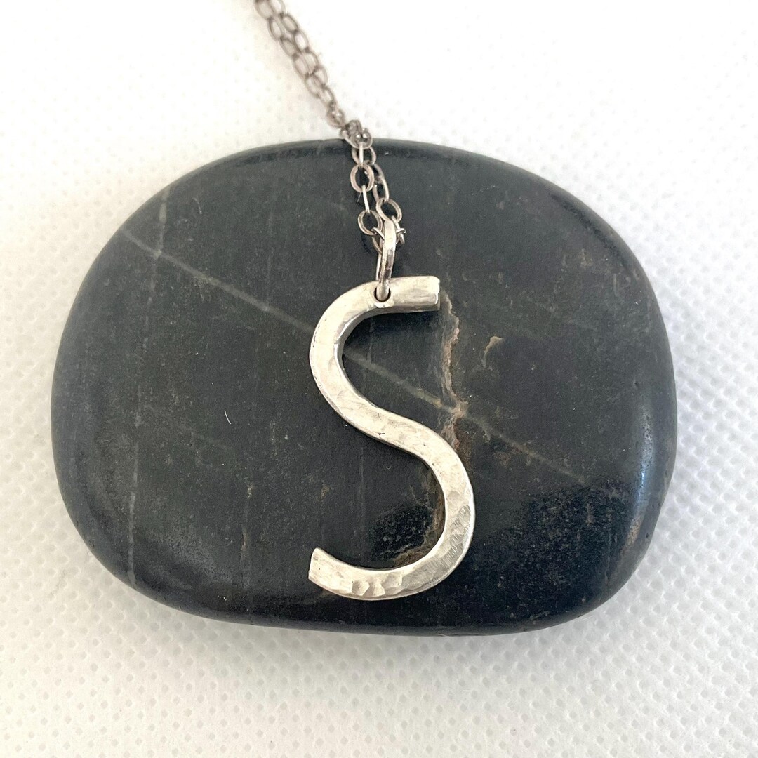 Letter S Initial Pendant Necklace - Handmade Hammered Sterling Silver ...